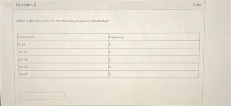 Solved What Is The Class Width For The Following Frequency Chegg Com