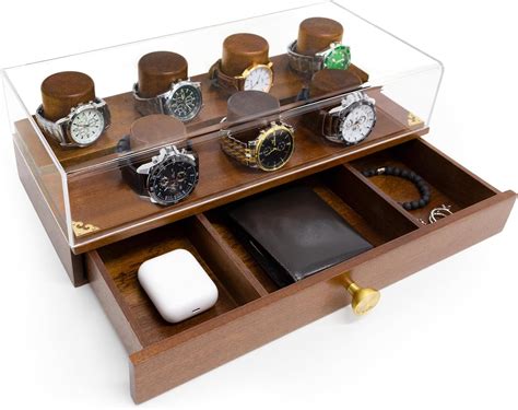 Iswabard Wooden Watch Case 2 Tier Watch Display Case Watch