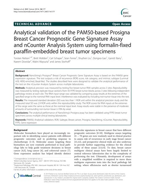 Pdf Analytical Validation Of The Pam50 Based Prosigna Breast Cancer