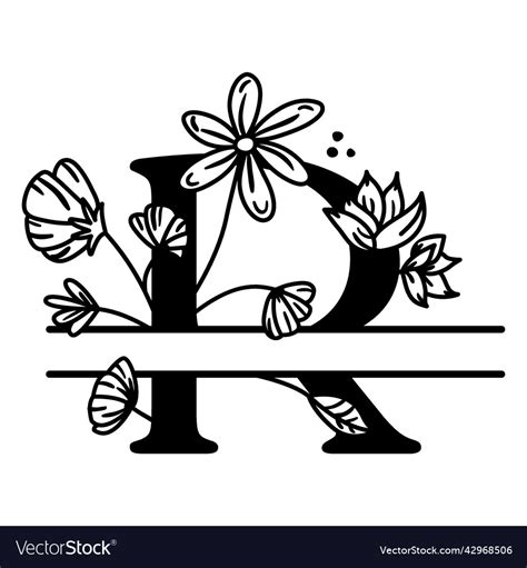 Floral Split R Monogram Royalty Free Vector Image