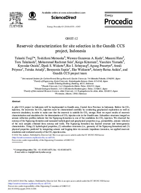 Pdf Reservoir Characterization For Site Selection In The Gundih Ccs