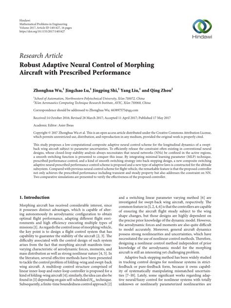 pdf robust adaptive neural control of morphing aircraft with prescribed performance