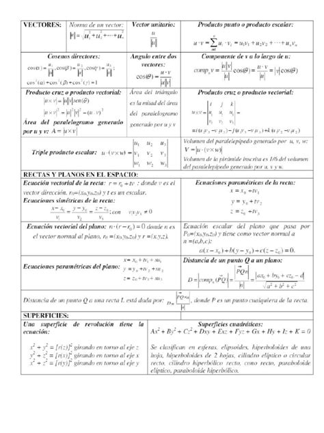 Formulario De Calculo Vectorial Pdf