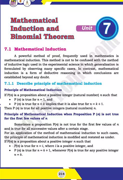 Mathematical Induction And Binomial Theorem Unit 7 Mathematics 11th Text Book