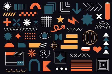 브루탈리즘 요소가 설정되어 있습니다 트렌디한 추상적인 디자인 평면 벡터 일러스트 레이 션 아이콘 컬렉션 기하학적 스티커