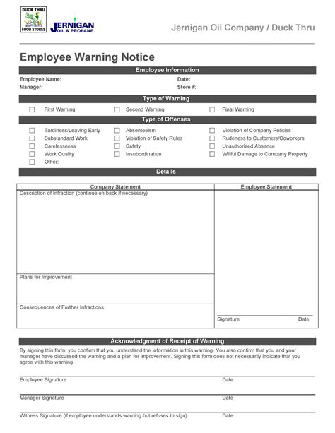 Printable Employee Warning Notice Printable Templates