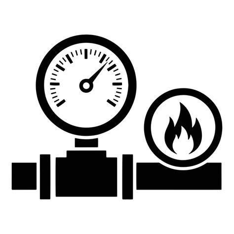 Industrial Pressure Gauge And Flame Symbol On A Pipe Indicating Gas