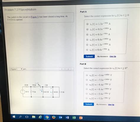 solved problem 7 2 pspice multisim part a the switch in the