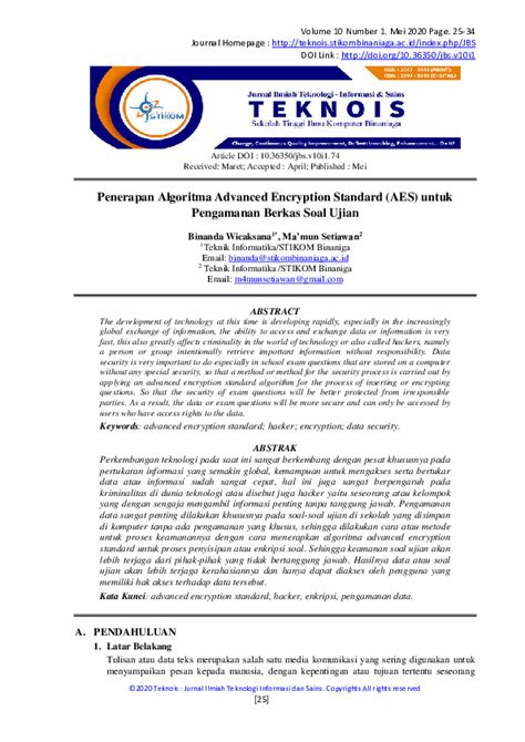 Pdf Penerapan Algoritma Advanced Encryption Standard Aes Untuk Pengamanan Berkas Soal Ujian