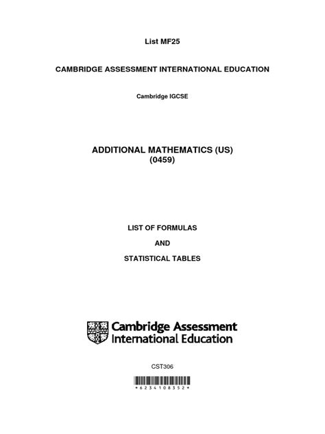 Additional Mathematics Formula Booklet Pdf Quadratic Equation