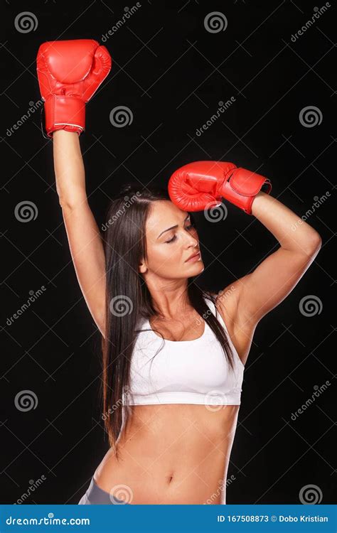 Young Fitness Woman Kick Boxing Stock Image Image Of Activity Smile