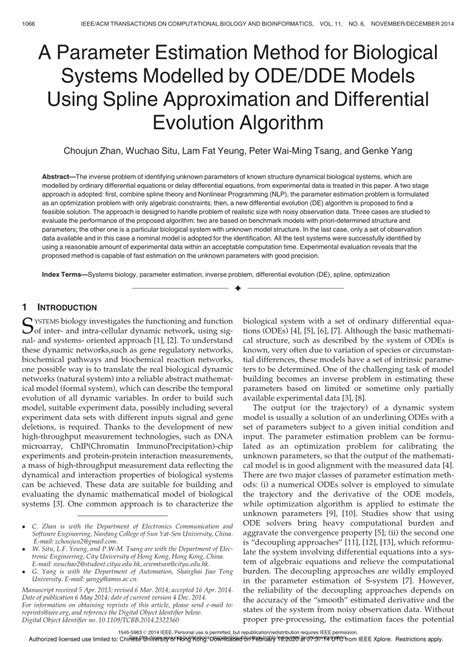 Pdf A Parameter Estimation Method For Biological Systems Modelled By Odedde Models Using