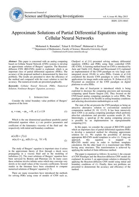 Pdf Approximate Solutions Of Partial Differential Equations Using