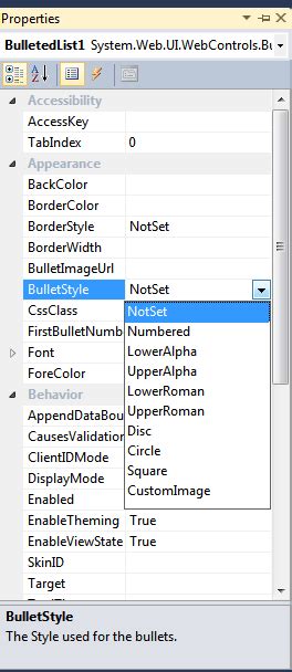 BulletedList Control In ASP NET