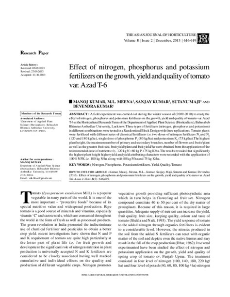 Pdf Effect Of Nitrogen Phosphorus And Potassium Fertilizers On Growth Yield And Quality Of