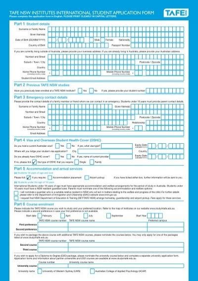 Tafe Nsw International Student Application Form Tafe Nsw International Student Application Form