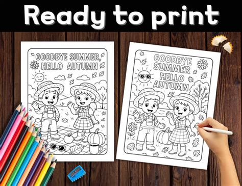 Goodbye Summer Hello Autumn Coloring Pages Fun Seasonal Transition Art