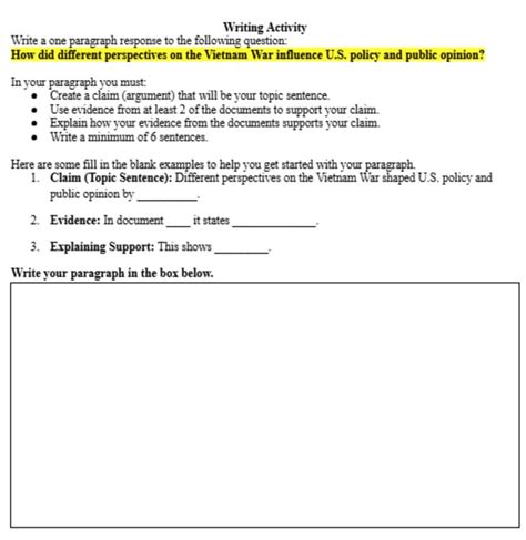 The Vietnam War Dbq Primary Source Document Analysis Questions