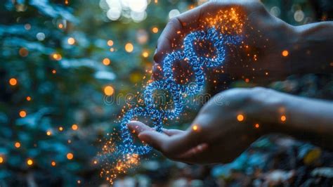 A Human Hand Holding A Glowing Digital Dna Helix Surrounded By