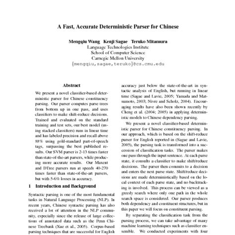 A Fast Accurate Deterministic Parser For Chinese Acl Anthology
