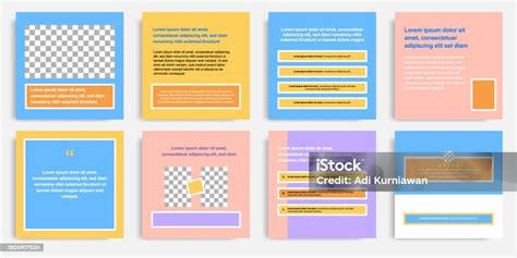 간단한 텍스트 상자 요소가 있는 파란색 보라색 노란색 파스텔 색상 조합 배경의 소셜 미디어 게시물 배너 레이아웃 템플릿 팩의 미니멀한 현대적인 스타일입니다 고객 참여에 대한