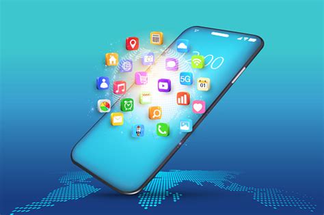 모바일 새로운 기술 및 통신 개념으로 글로벌 네트워크 배경에 격리 응용 프로그램 아이콘과 스마트 폰에 응용 프로그램 벡터 그림입니다 상점에 대한 스톡 벡터 아트 및 기타