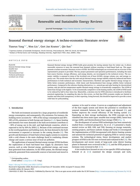 Pdf Seasonal Thermal Energy Storage A Techno Economic Literature Review
