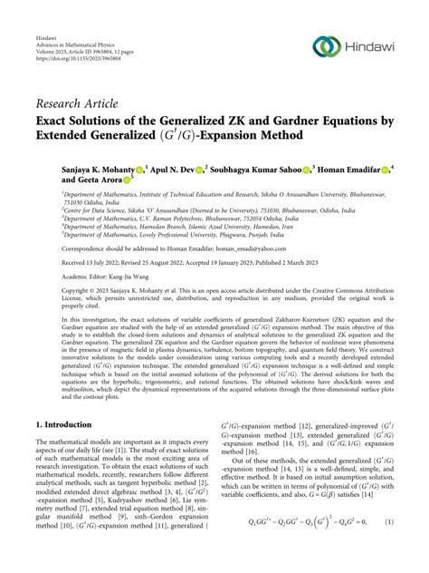 Pdf Exact Solutions Of The Generalized Zk And Gardner Equations By