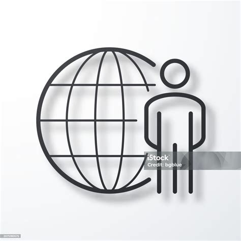 지구본을 가진 사람 흰색 배경에 그림자가 있는 선 아이콘 3차원 형태에 대한 스톡 벡터 아트 및 기타 이미지 3차원 형태 개념 검은색 Istock