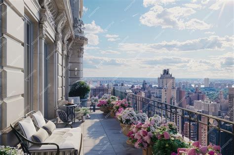 Premium Photo Penthouse Terrace With Panoramic View In New York City
