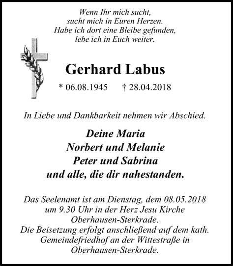 Traueranzeigen Von Gerhard Labus Trauer In Nrwde