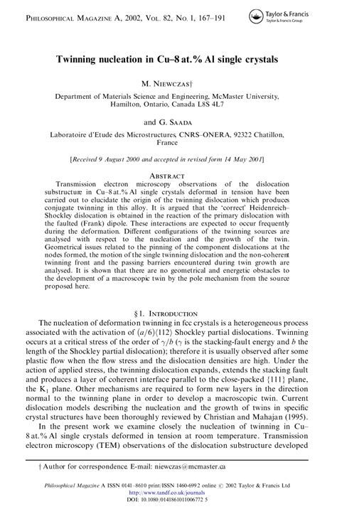 Pdf Twinning Nucleation In Cu 8 At Al Single Crystals