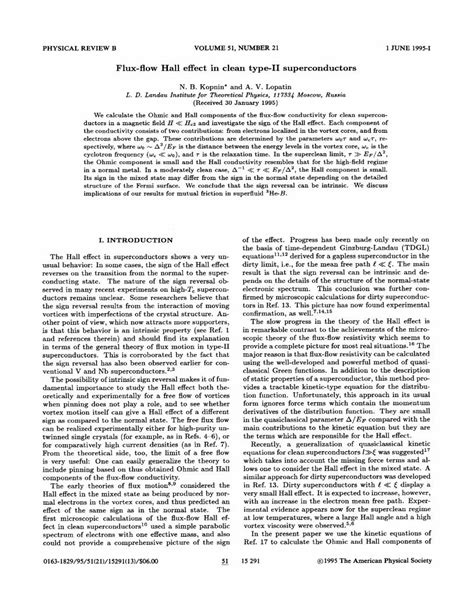 Pdf Flux Flow Hall Effect In Clean Type Ii Superconductors Dokumen Tips