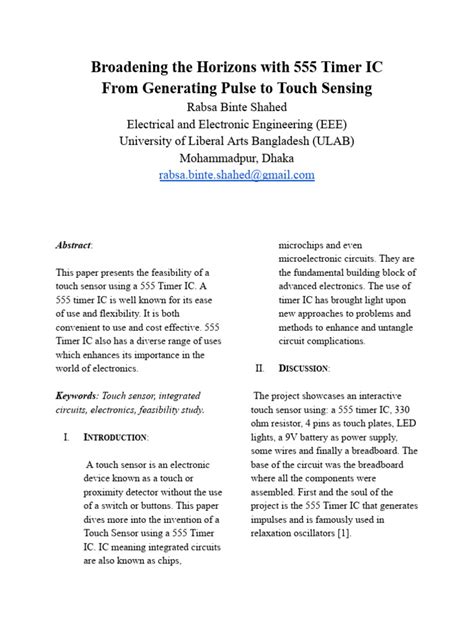 Touch Sensor Using 555 Timer Ic Paper Pdf Integrated Circuit