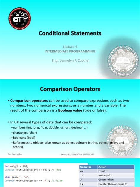 Lecture 4 Conditional Statements Pdf Boolean Data Type