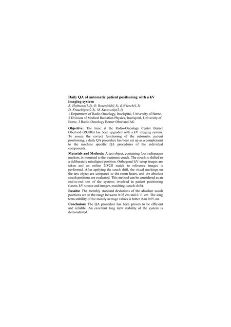Pdf Daily Qa Of Automatic Patient Positioning With A Kv Imaging System