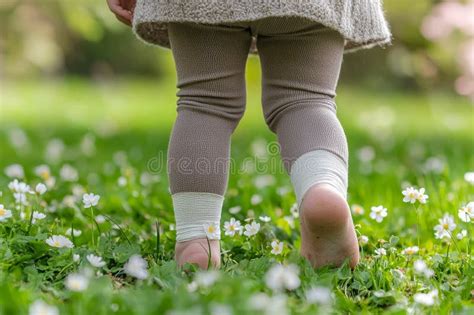 A Park Girl Has Flowers On Her Knees And Her Knees Are Taped By A