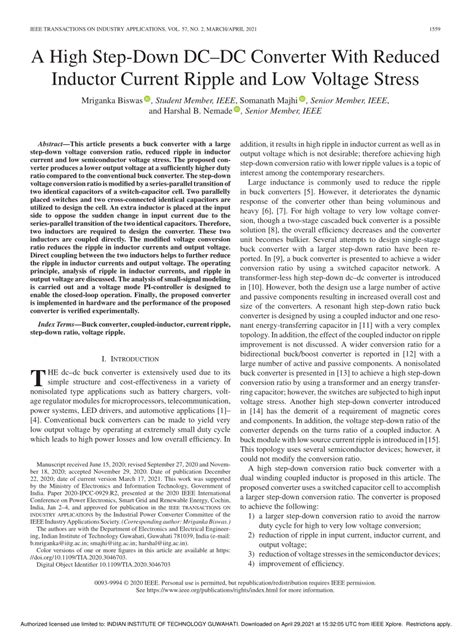 Pdf A High Step Down Dc Dc Converter With Reduced Inductor Current Ripple And Low Voltage Stress