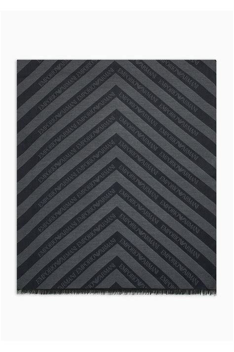 Emporio Armani Men Jacquard Modal Blend Stole With Diagonal Logo Motif