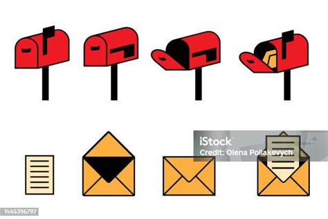 사서함 문자 설정 받은 편지함 메시지입니다 벡터 그림입니다 스톡 이미지입니다 3차원 형태에 대한 스톡 벡터 아트 및 기타 이미지 3차원 형태 개체 그룹 검은색