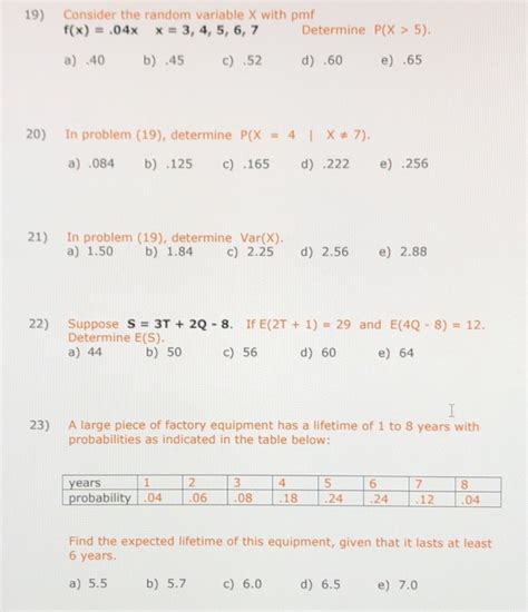 Solved 19 Consider The Random Variable X With Pmf Fx04x