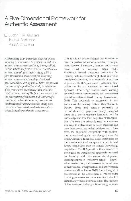 Pdf A Five Dimensional Framework For Authentic Assessment Pdf A Five Dimensional Framework For Authentic Assessment