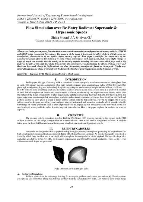 Pdf Flow Simulation Over Re Entry Bodies At Supersonic And Hypersonic Speeds
