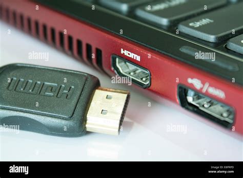 Laptop HDMI Connection Close Up To HDMI Cable Stock Photo Alamy