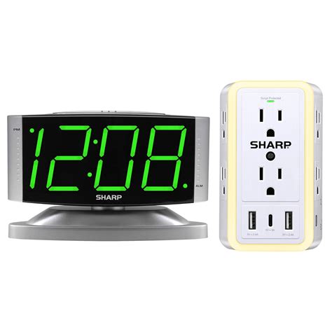 Amazon Com Sharp LED Digital Alarm Clock Swivel Base USB Wall Charger Surge Protector And