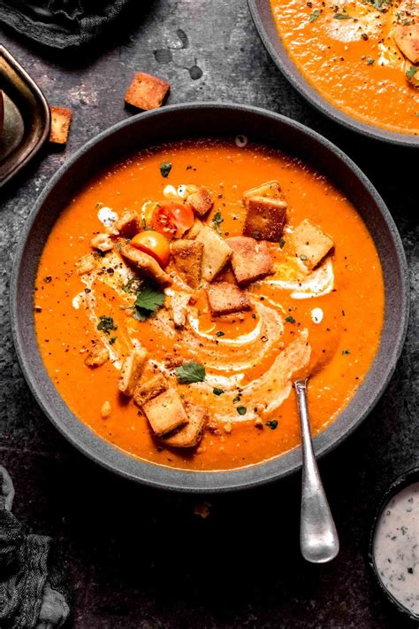 Creamy Indian Tomato Soup With Naan Croutons Platings Pairings
