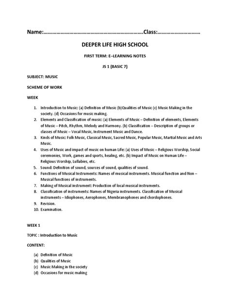 Basic 7 Music 1st Term E Notes Download Free Pdf Psychotherapy