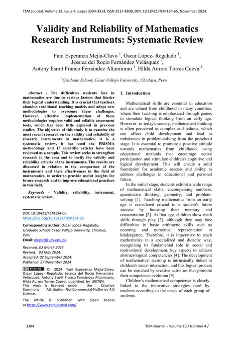 Pdf Validity And Reliability Of Mathematics Research Instruments