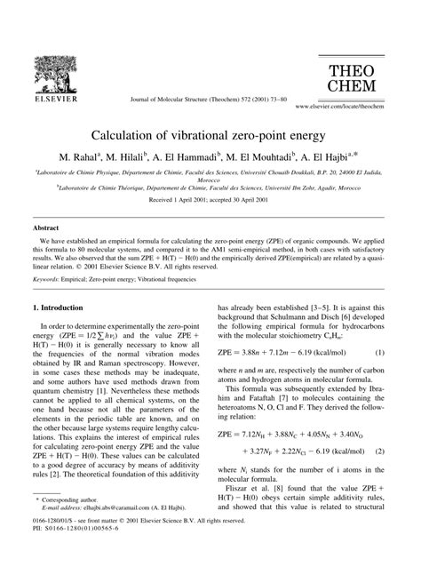 Pdf Calculation Of Vibrational Zero Point Energy