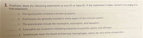 solved 1 ﻿true false mark the following statements as true